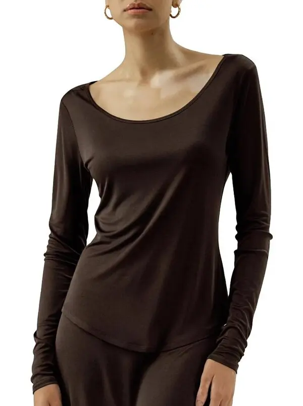 Lilysilk Slim Fit Scoop-neck Silk Top - Cocoa