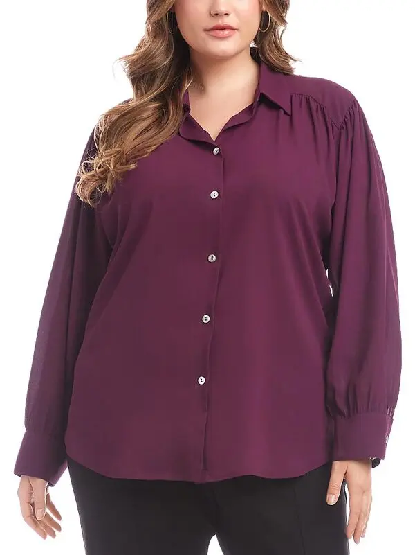 Karen Kane Long Sleeve Dropped Shoulder Blouse - Eggplant