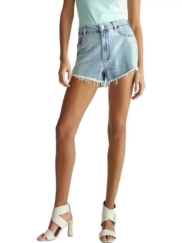 Liu Jo Sequin Embellished Denim Shorts - Blue