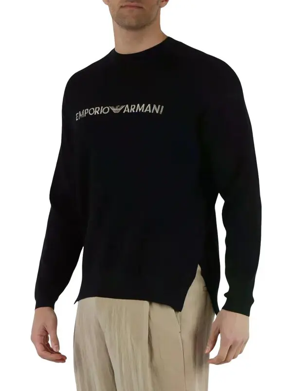 Emporio Armani Logo Side-slits Sweater - Blue