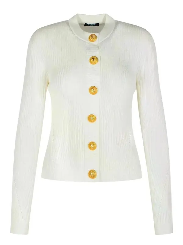 Balmain Ribbed Knit Cardigan - White