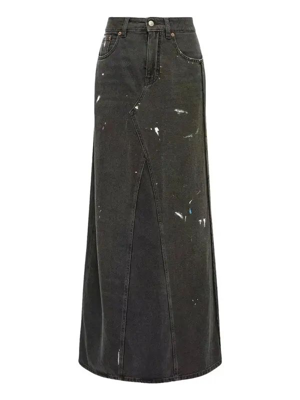 MAISON MARGIELA Paint-splatter Denim Maxi Skirt - Black