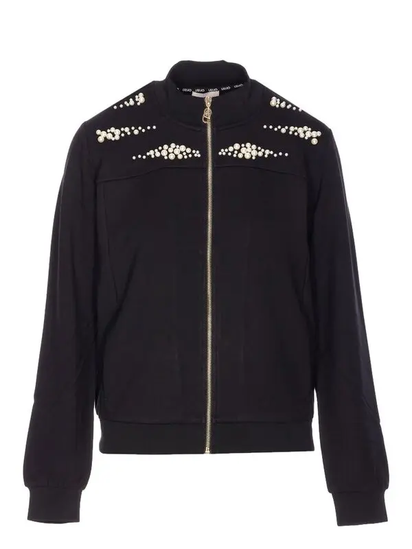 Liu Jo Zip Sweatshirt With Pearl Details - Black