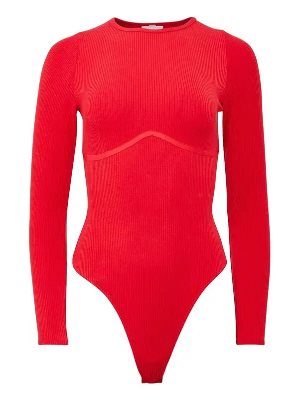 Fleur Du Mal Hourglass Rib Long Sleeve Bodysuit - Rouge