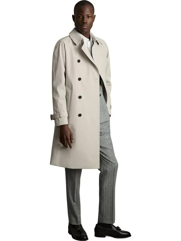 REISS Scramble Double-breasted Long Trench Coat - Stone