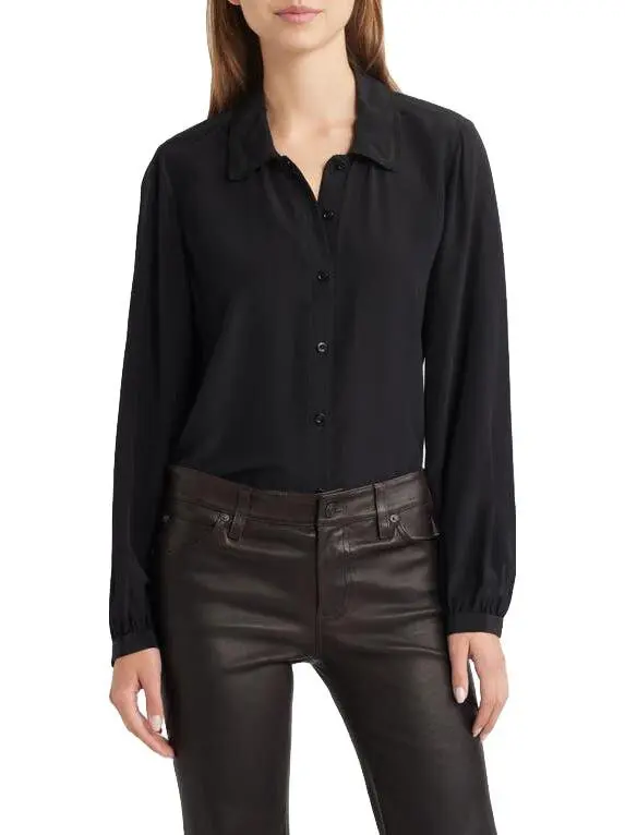 FRAME Prim Silk Button-up Shirt - Black