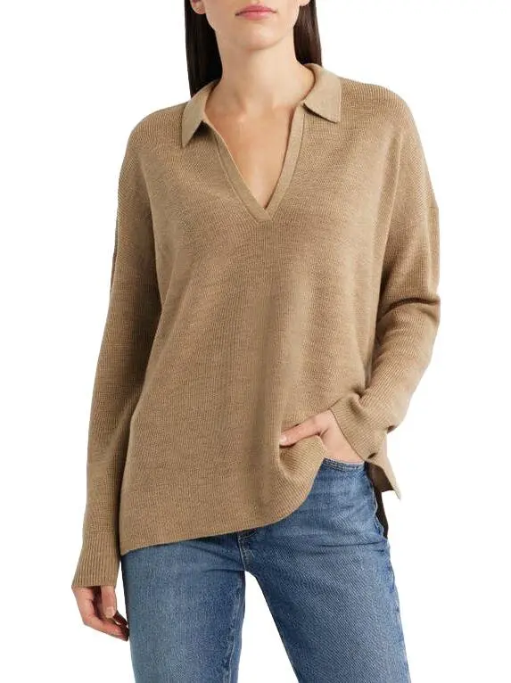 Eileen Fisher Collared Wool Sweater - Biscuit