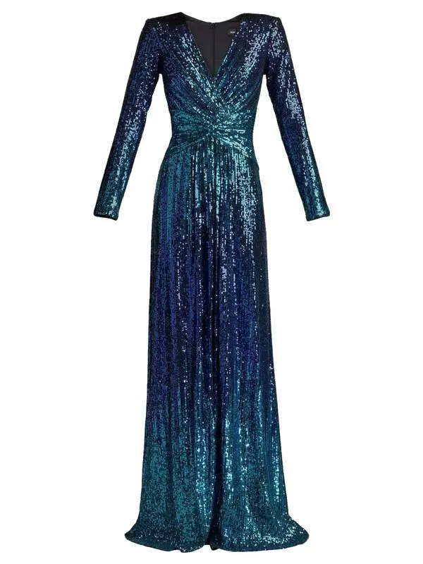 Tadashi Shoji Ombré Sequin Long-sleeve Dress - Blue
