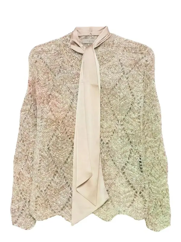 D.exterior Tie-neck Openwork Knit Sweater - Neutrals