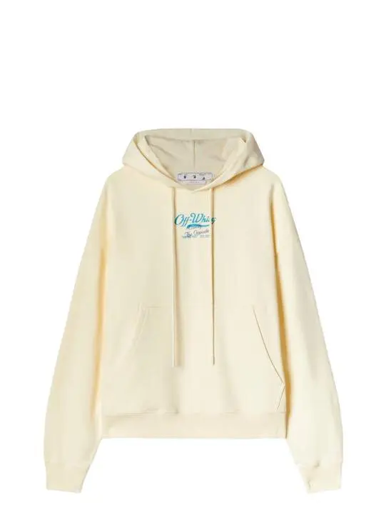 Off-White Script Logo Over Skate Hoodie - Ivory/light Blue