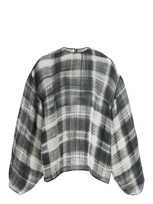 Brandon Maxwell Printed Silk Twill Blouse - Plaid
