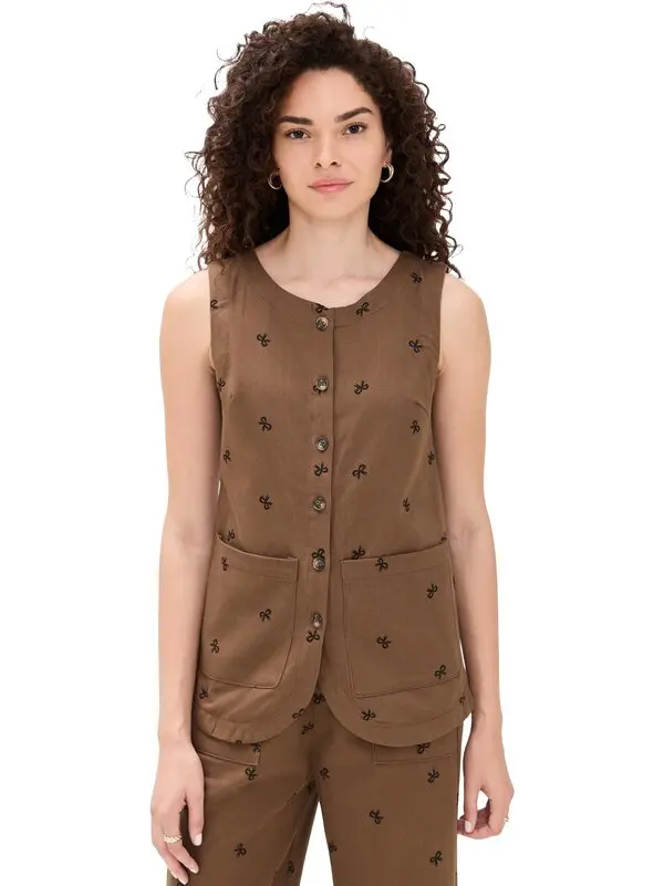 LITTLE LIES Bow Print Vest - Chocolate