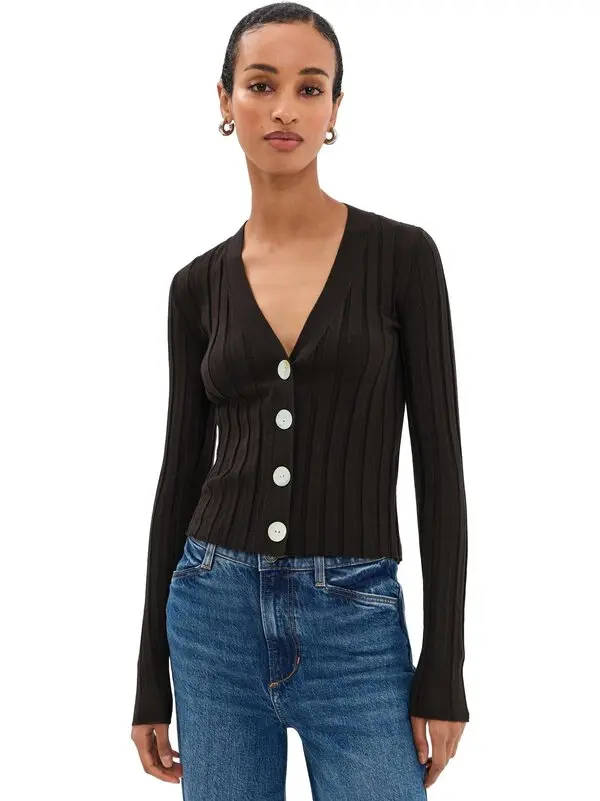 Madewell Ribbed V-neck Cardigan - Molasses