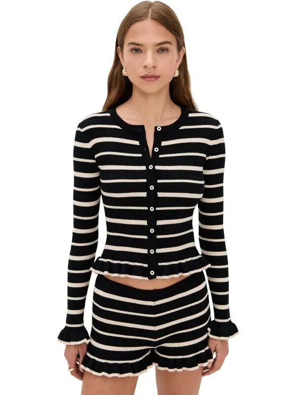 SEVEN WONDERS Donna Long Sleeve Knit Top - Black/cream