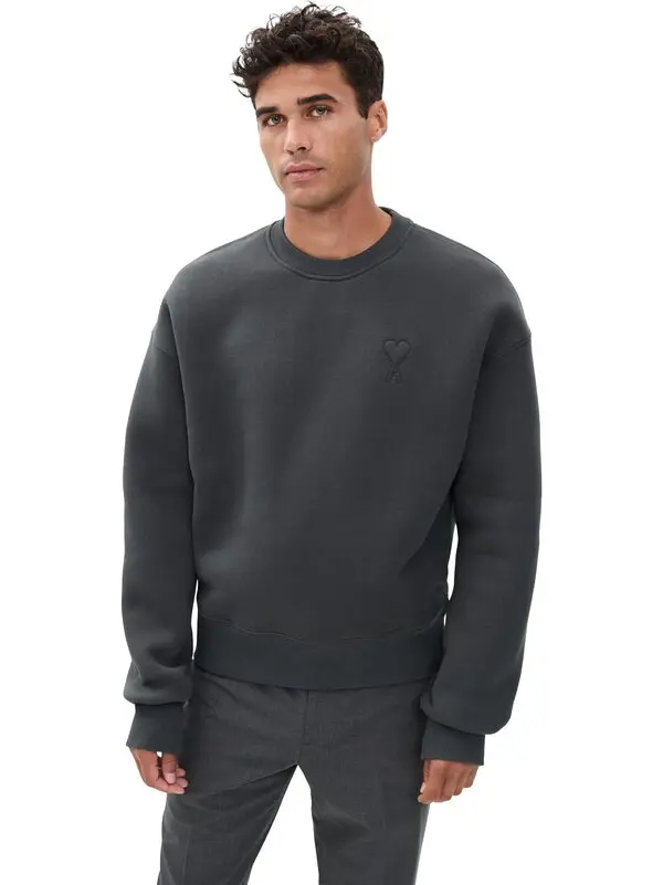 Ami Embroidered Logo Fleece Back Sweatshirt - Anthracite