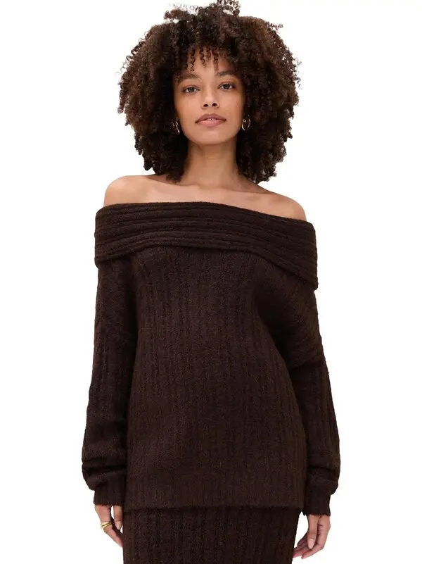 Line & Dot Ophelie Off-shoulder Sweater - Chocolate