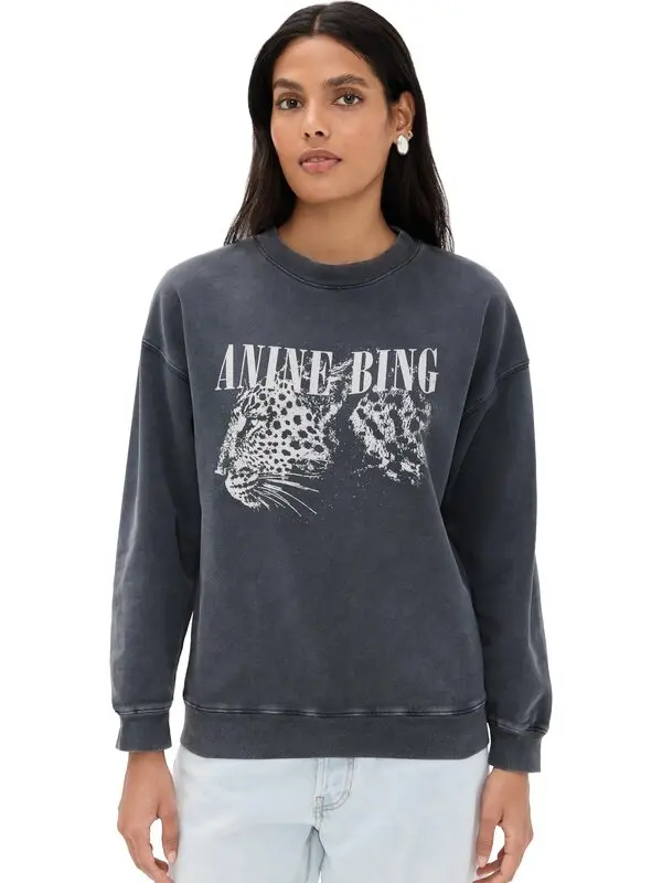 ANINE BING Spencer Leopard Sweatshirt - Washed Black