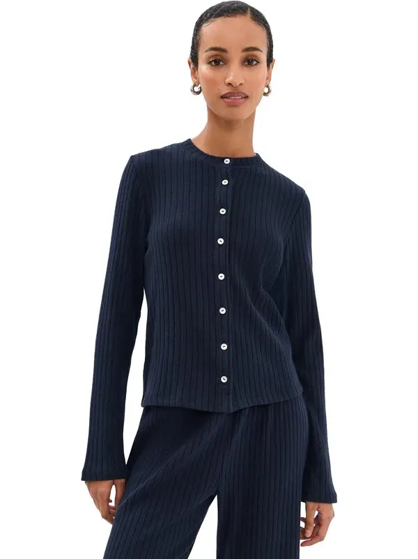 Donni. Ribbed Knit Cardigan - Navy