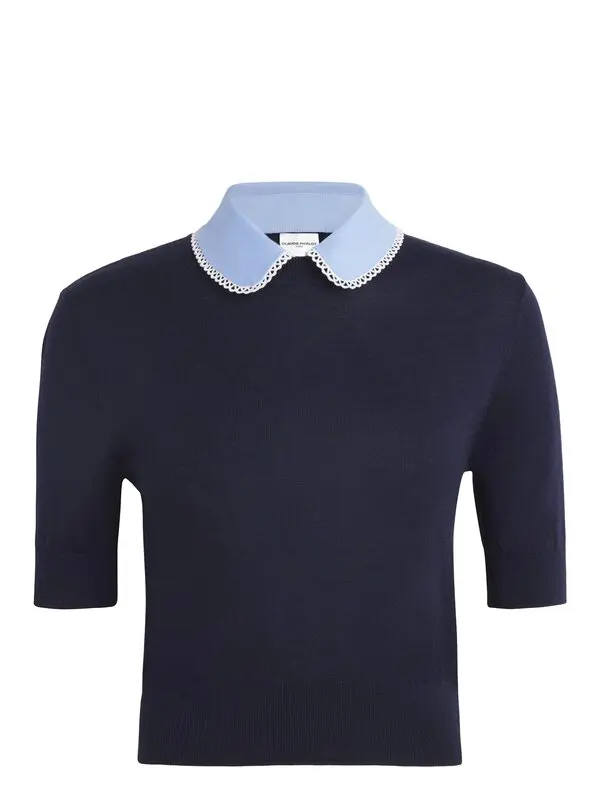 Claudie Pierlot Wool-blend Sweater With Detachable Lace Collar - Blue