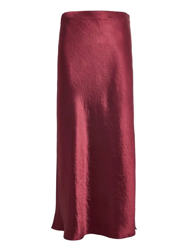 Vince Crinkled Satin Midi Skirt - Red
