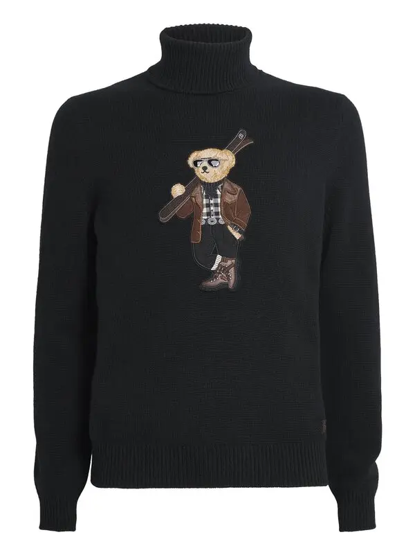 Ralph Lauren Purple Label Cashmere Polo Bear Rollneck Sweater - Black