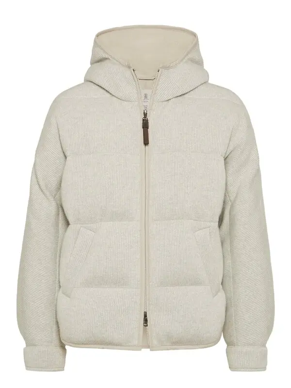Brunello Cucinelli Cashmere-blend Rib-knit Hooded Jacket - White