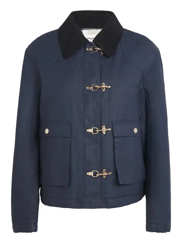 Claudie Pierlot Waxed Cotton Parka With Corduroy Collar - Blue