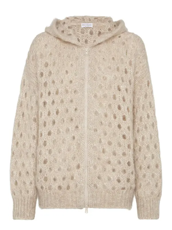 Brunello Cucinelli Mohair-blend Net Cardigan - Beige