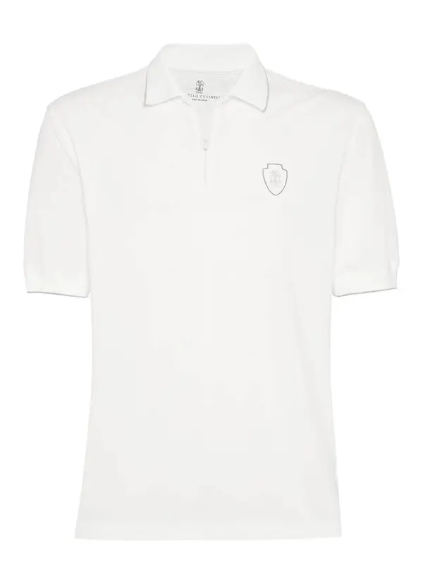 Brunello Cucinelli Zipped Logo Polo Shirt - White