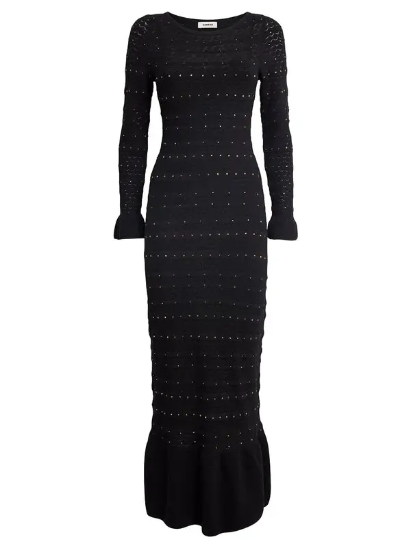 Sandro Rhinestone-embellished Knitted Maxi Dress - Black