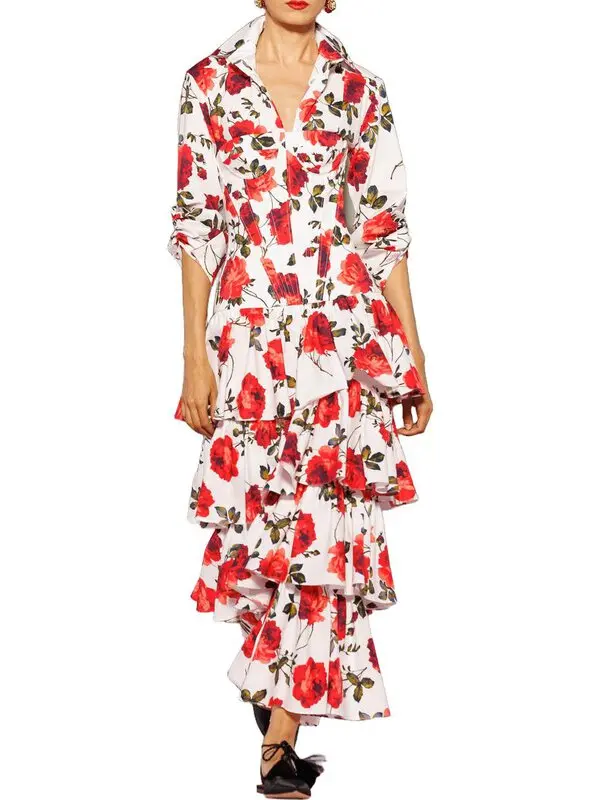 Carolina Herrera Stemmed-rose-printed Stretch-cotton Shirt - White