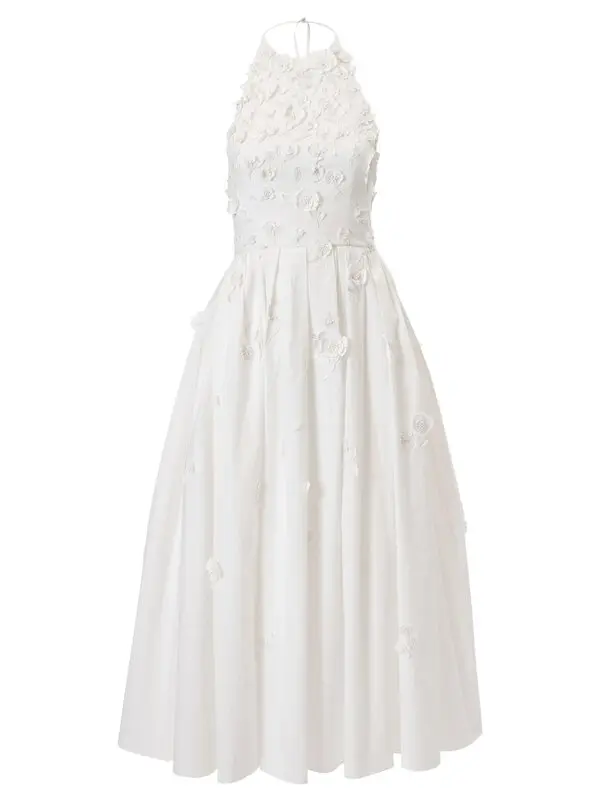 Carolina Herrera Embroidered Cotton Midi Halter Dress - White