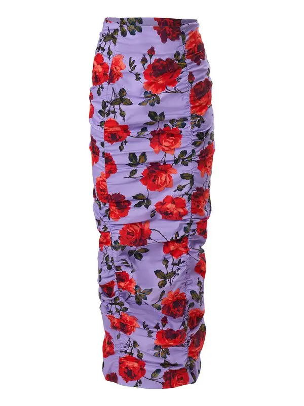Carolina Herrera Stemmed-rose-printed Pencil Skirt - Purple