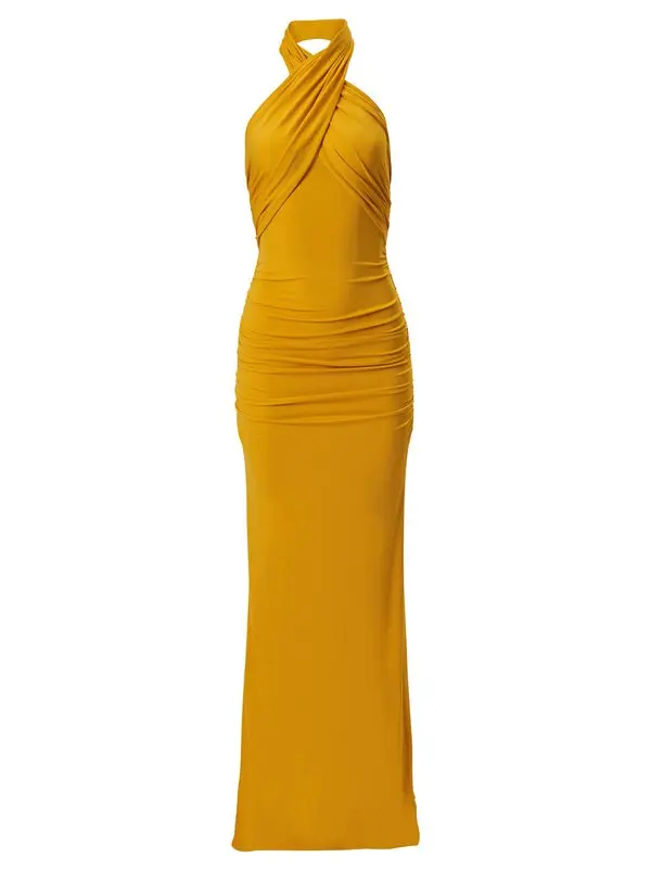Carolina Herrera Ruched Jersey Halter Gown - Yellow