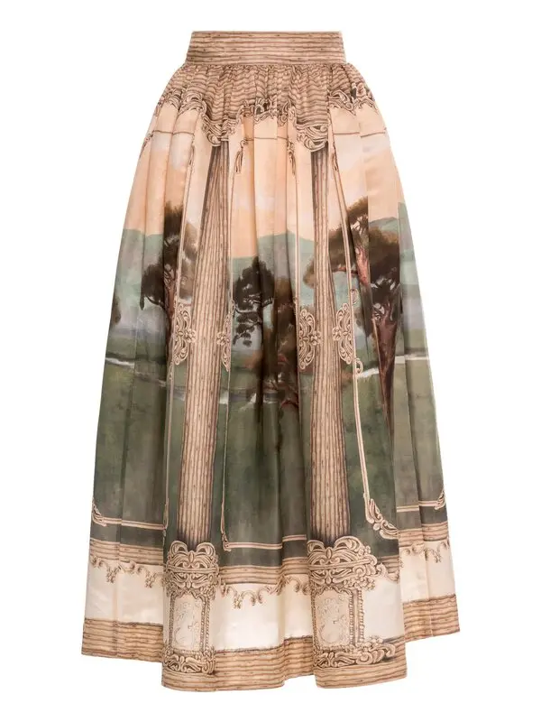 Agua Bendita Tangelo Paraiso Linen-blend Midi Skirt - Print