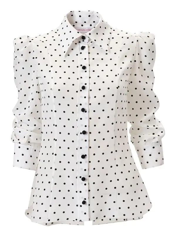Carolina Herrera Collared Dot-print Double Crepe De Chine Shirt - Black,white