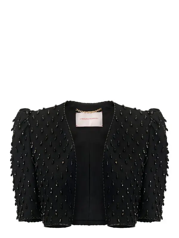 Carolina Herrera Embellished Bi-stretch Wool Tailored Jacket - Black