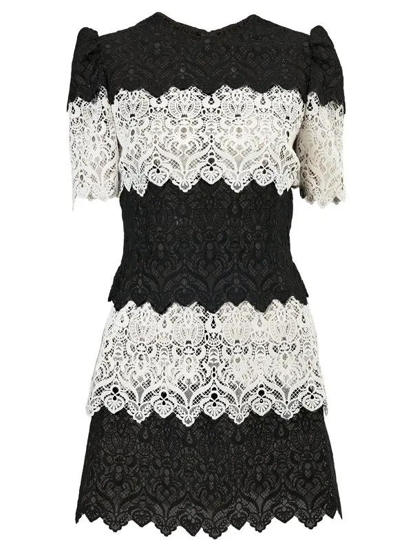 Carolina Herrera Floral Scroll Lace Mini Dress - Black,white