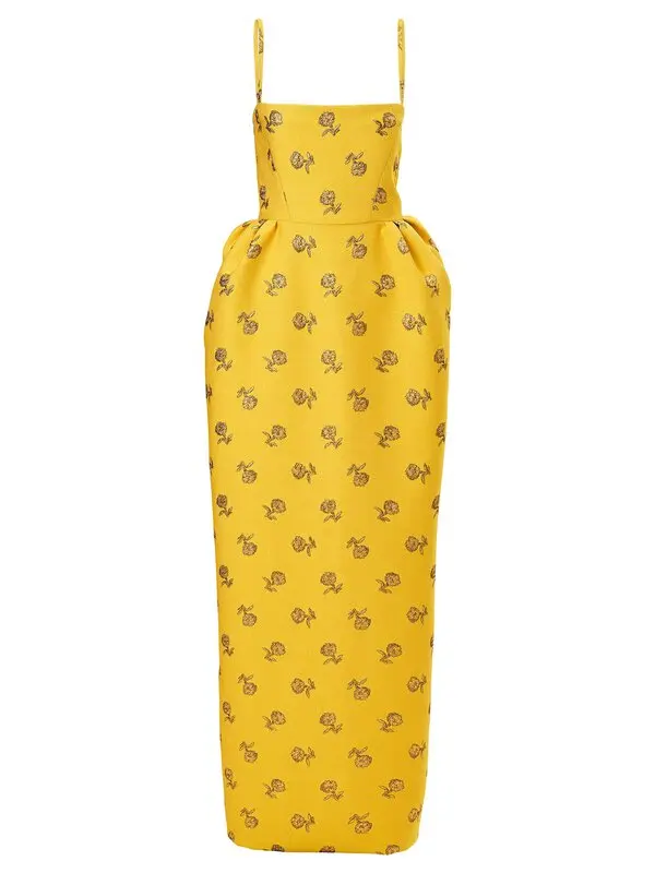 Carolina Herrera Bell-shaped Carnation Jacquard Gown - Yellow