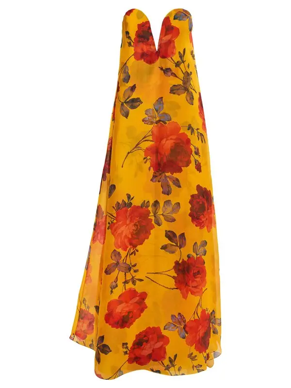 Carolina Herrera Rose-printed Silk-crepe Gown - Yellow