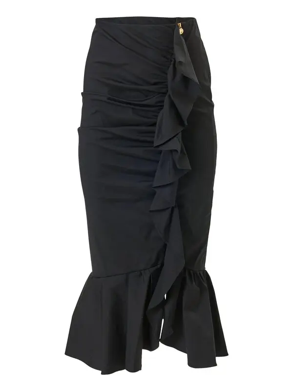 Carolina Herrera Ruched Ruffle Pencil Skirt - Black
