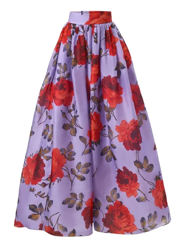 Carolina Herrera Mid-rise Stemmed Rose Printed Crepe Ball Skirt - Purple