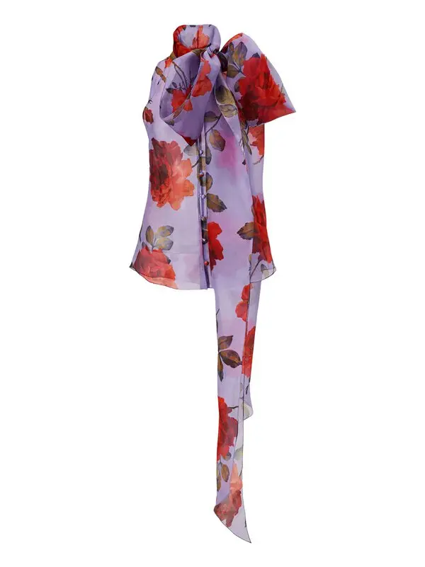 Carolina Herrera Floral Printed Crepe Top - Purple