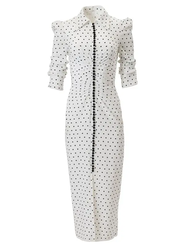 Carolina Herrera Ruched Dot-print Shirt Dress - Black,white