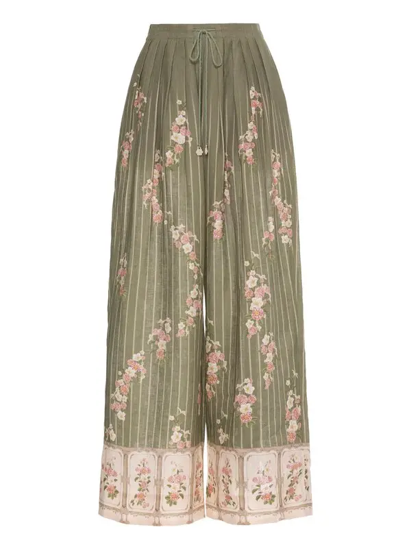 Agua Bendita Embroidered Linen Trousers - Print