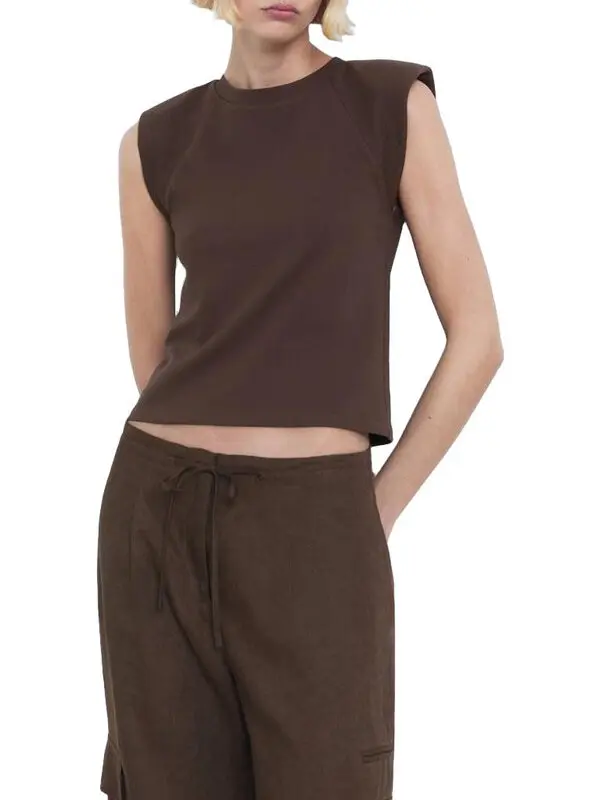 Mango Padded Shoulder T-shirt - Chocolate