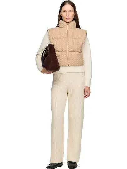 Sandro Cropped Sleeveless Puffer Vest - Brown / Neutral