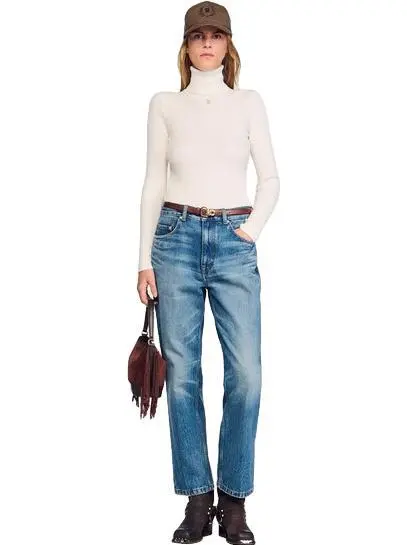 Sandro Cable-knit Turtleneck Sweater With S Embroidery - Brown / Neutral