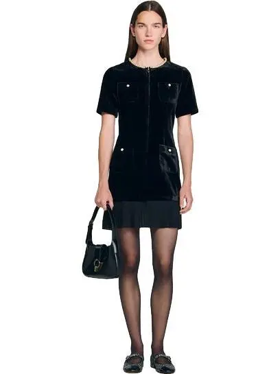 Sandro Mini Velvet Dress - Black