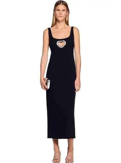 Sandro Rhinestone Heart Maxi Dress - Black